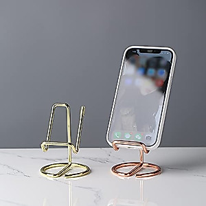 SIRMEDAL Cell Phone Stand, Business Card Holder, Mobile Phone Holder – Metal Wire Cellphone Cradle Dock, Compatible with iPhone/Android Phones/iPad Mini/Kindle (Gold)