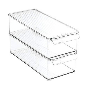 iDesign Plastic Refrigerator and Freezer Storage Bin with Lid, BPA-Free Organizer for Kitchen, Garage, Basement, 6" x 6" x 14.5", Clear