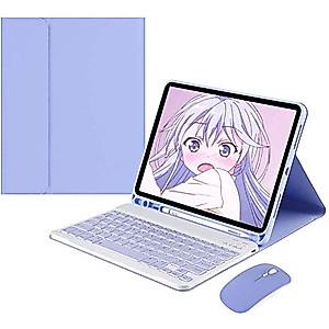 AnMengXinLing iPad Mini 6 (6th Generation) Keyboard Case with Mouse,iPad Mini 2021 Detachable Wireless Bluetooth Keyboard Pencil Holder Slim Leather Smart Cover (iPad Mini 6(8.3 inch), Purple)