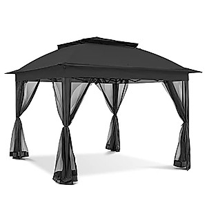 Joyside 11'x11' Pop Up Gazebo for Patios Gazebo Canopy Tent with Sidewalls Outdoor Gazebo with Mosquito Netting Pop Up Canopy Shelter Wedding Tent (Black)