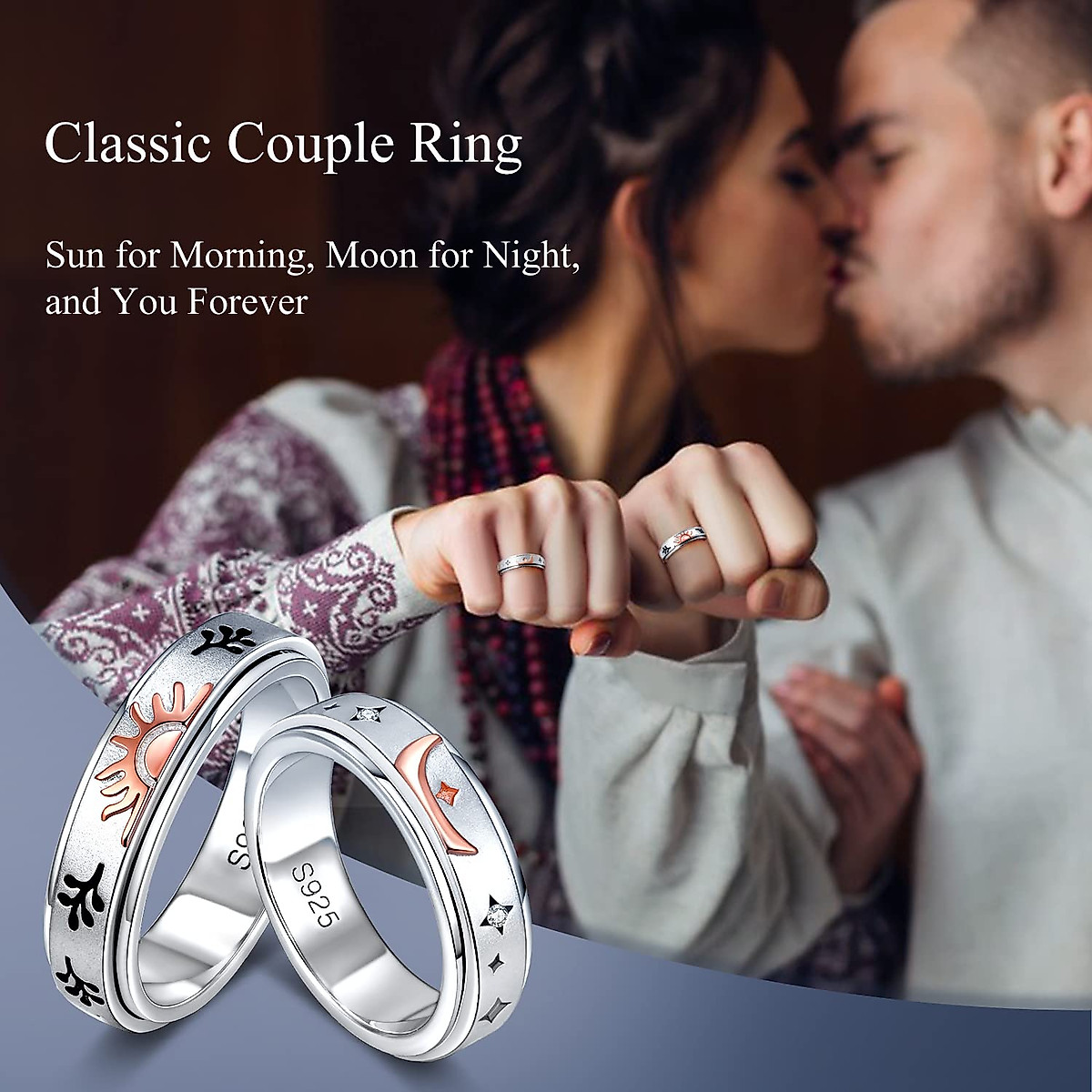 LEXLUNE Fidget Ring Spinner Ring for Anxiety Women Men Girlfriend Daughter Teen Girl Real S925 Sterling Silver Band Ring Moon Ring Couple Ring You Are My Sunshine
