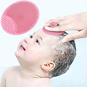 Baby Bath Brush, Baby Cradle Cap Brush, Silicone Massage Brush, Silicone Scrubbers Exfoliator Brush | The Baby Skin Scrubbers Baby Essential for Dry Skin, Cradle Cap and Eczema (Large-Pink & Rose Red)