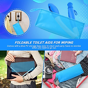 Foldable Butt Wiper, Jhua 15.7" Toilet Aids for Wiping, Comfort Silicone Bottom Buddy Wiping Aid with Hanging Ring, Hook, Carrying Bag, Toilet Aid Tools Bathroom Personal Care, Blue