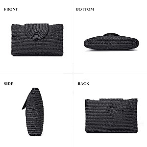 Kadell - Women Clutch, Summer Straw Handbag Seashell Straw Bag Summer bag (Black)