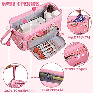 Unineovo Large Pencil Case for Girls, Cute Cartoon Rainbow Pink Pencil Pouch Big Capacity Pencil Organizer Bag, Students School Supplies Back to School Kids Gifts Teen Girls Zipper Pen Box