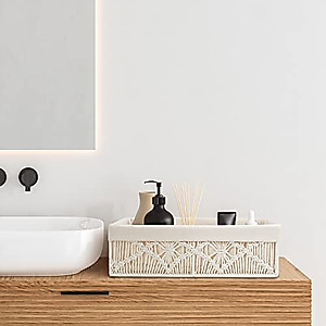 Bellzacasa Storage Baskets Boho Decor with Removable Cloth Liner Toilet Paper Basket Decorative Woven Basket for Countertop Shelf Cabinet Organizer for Bedroom Nursery Living Room Set of 3