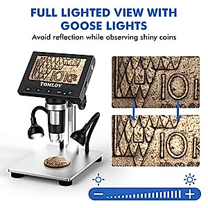 TOMLOV 1000X Error Coin Microscope with 4.3" LCD Screen, USB Digital Microscope with LED Fill Lights, Metal Stand, PC View, Photo/Video, SD Card Included, Windows Compatible, Model- DM4S