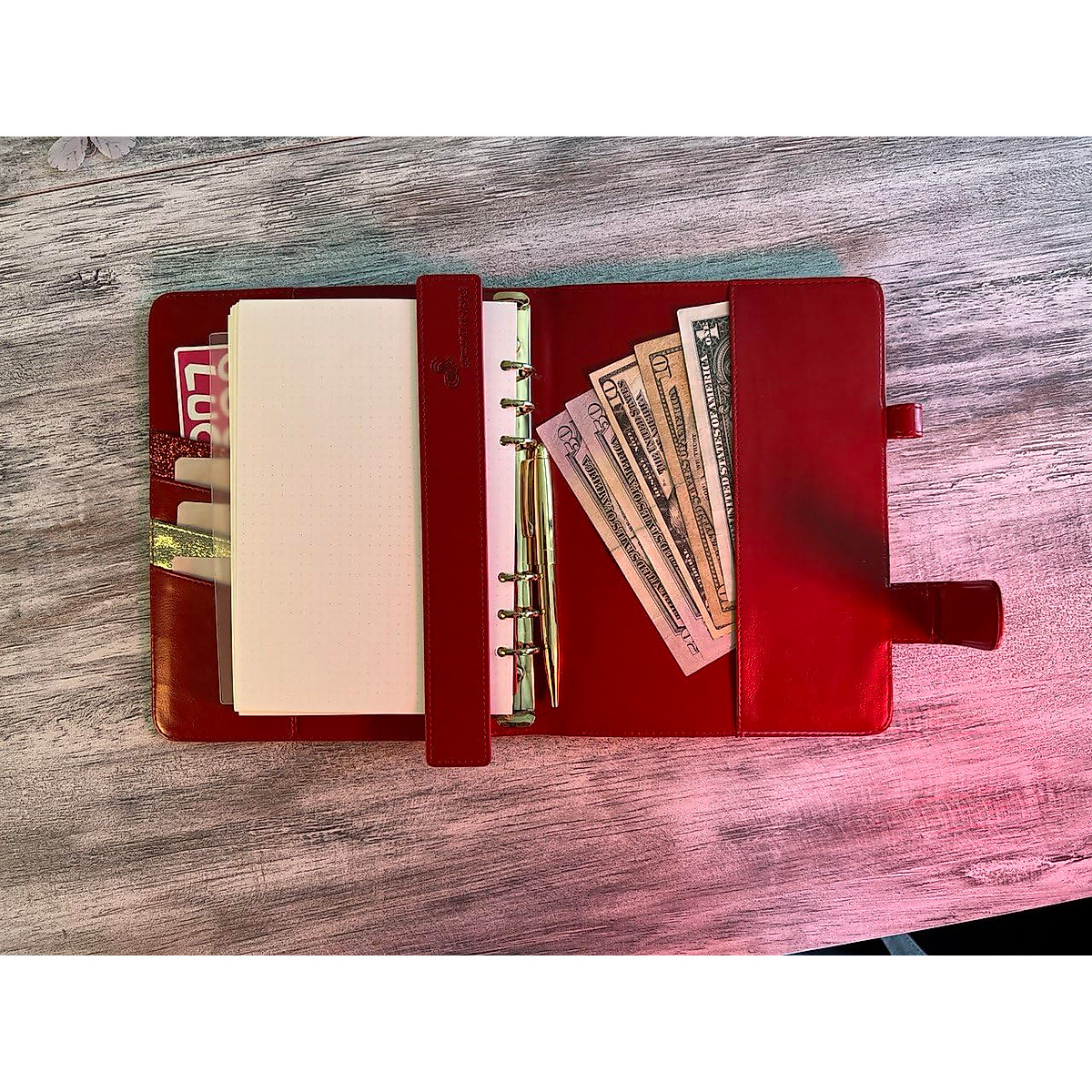 Planner Notebook A5 6 ring binder organizer (red) cover size 9,5’’x 7.25’’ Personal Business organizer planner Journals for writing Leather Journal for Women Notebook for journaling with pen