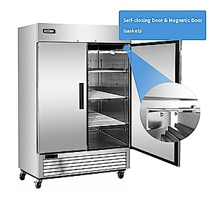 KITMA 54‘’ Commercial Refrigerators - 2 Solid Door Commercial Refrigerator Stainless Steel Double Door Fridge, 44.77 Cu.Ft