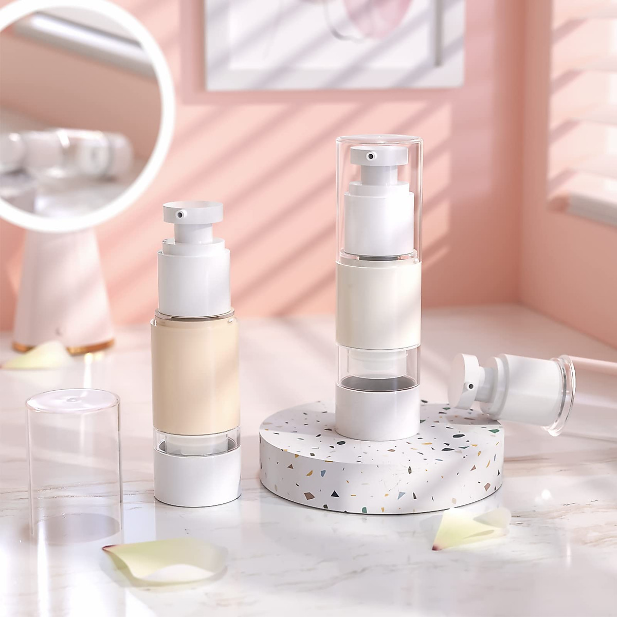 LONGWAY 1 Oz 30ml Clear Airless Cosmetic Cream Pump Bottle Travel Size Dispenser Refillable Containers/Foundation Travel Pump Bottle for Shampoo (Pack of 6)