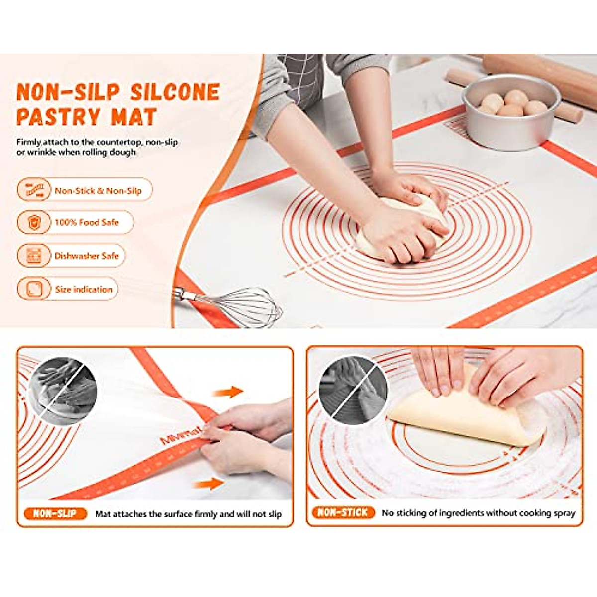 MMmat Silicone Pastry Mat, Extra Large Non-slip Silicone Baking Mat with Measurements, Counter Mat, Dough Rolling Mat, Fondant and Pie Crust Mat, (36 x 24 IN) 36'' By 24''