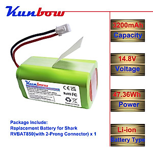 kunbow 3200mAh Li-ion Battery,Replacement Battery for Shark ION Robot RV700_N,RV720_N,RV725_N,RV750_N,R87,RV763,RV765,RV771,RV772 RV913S,RV1001AE,RV2502AE,Shark AI Robot PRO RV2001WD,AV2501AE,AV2501S