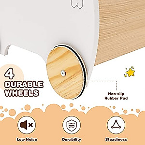 BABY JOY Baby Wooden Push Walker, 2-in-1 Toddler Learning Walker w/Toy Storage Chest, Non-Slip 4-Wheels, Push & Pull Stroller Walker for 1-3 Years Old Boys Girls (Cute Elephant)