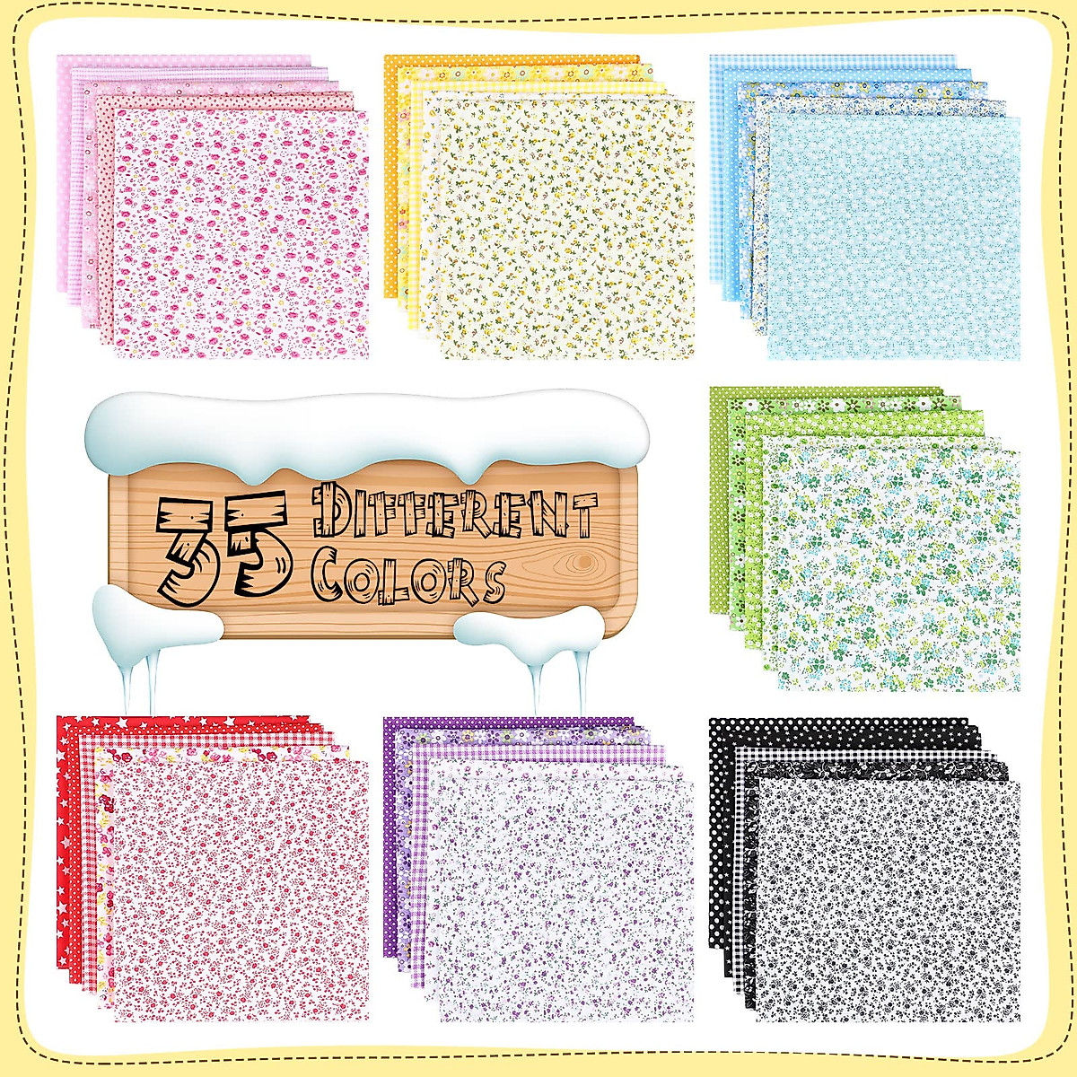 Macarrie 35 Pcs 100% Cotton Fabric Quilting Patchwork Fabric Fat Quarter for Sewing Quilting Squares Fabric Bundles Floral Printed Sewing Supplies for Quilting Patchwork (20 x 20 Inch)