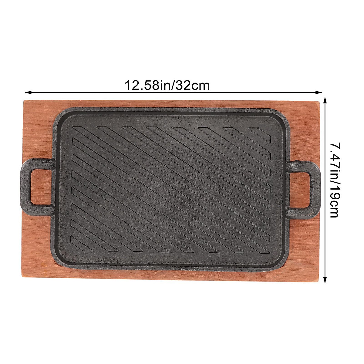 Yardwe Cast Iron Steak Plate, Sizzle Plate with Wooden Base, Steak Pan Grill Fajita Server Plate for Home Kitchen Restaurant (7.5" x 12.5")