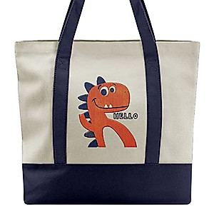 MOLYCHO Dinosaur Embroidery Shopping Groceries Cotton Bag Gift For Family Library Reusable Multipurpose