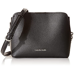 Calvin Klein Hailey Micro Pebble Triple Compartment Chain Crossbody, Black/Silver