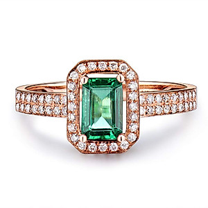 Lanmi Solid 14K Rose Gold Natural Green Emerald Ring Diamonds Engagement Wedding Rings for Ladies Women