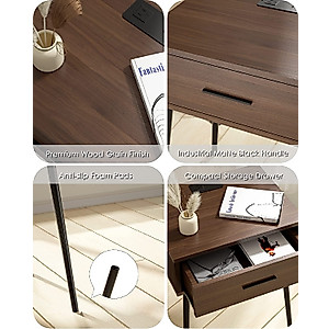 HAIOOU Set of 2 Mid Century Nightstand with Charging Station, End Table Modern Side Table One Drawer with Premium Matte Black Handle and Pine Wood Legs for Home Bedroom Living Room