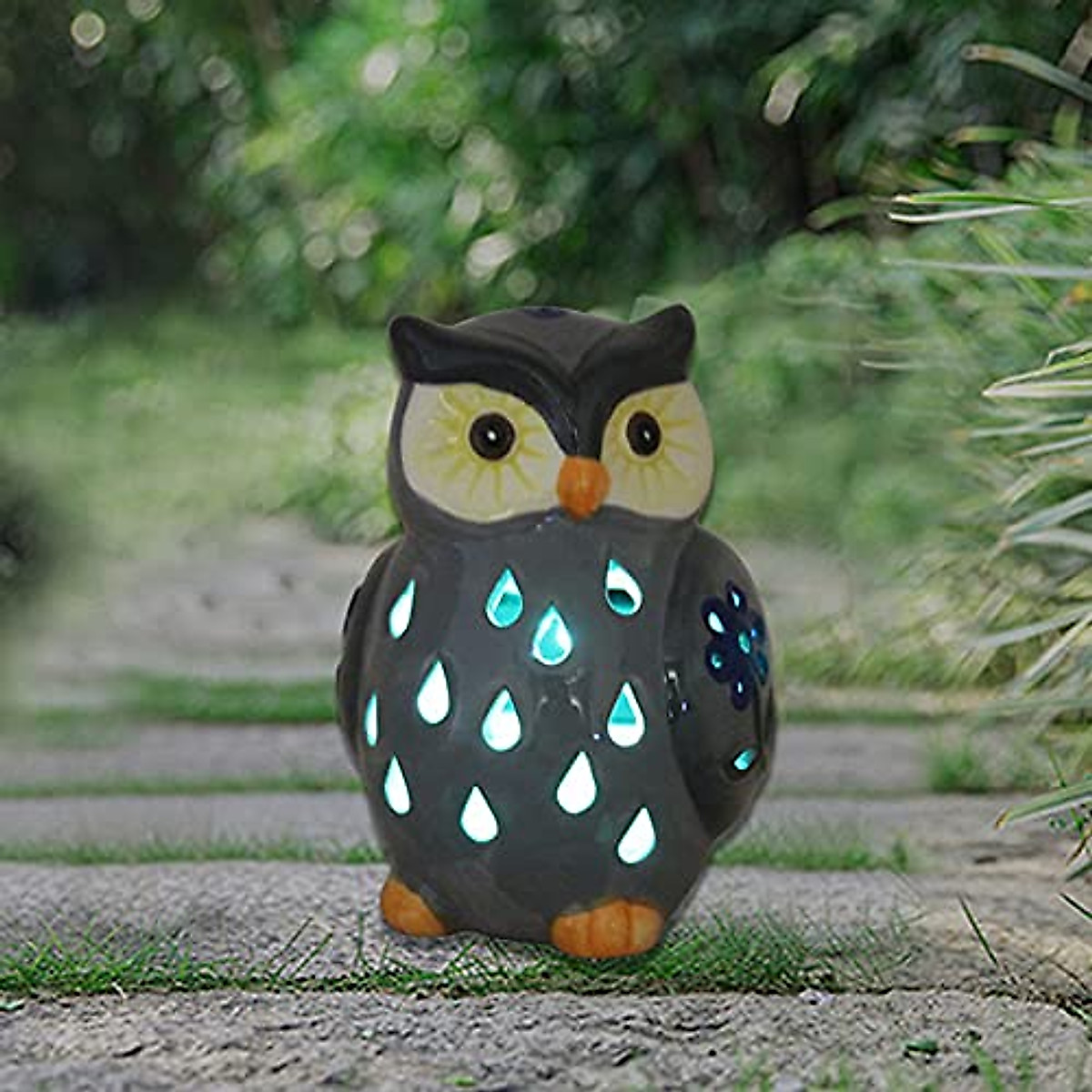 5.31in Ceramic Owl Garden Statue Figurines, LED Solar Light Lawn Lamp Yard Art Home Garden Decor