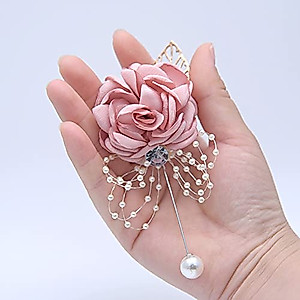 ARTFLWS Rose Wrist Corsage Boutonniere Set,Wrist Flower Corsage Wristlet Band Bracelets and Men's Boutonniere for Wedding Flowers Accessories Prom Suit Decor