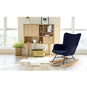 LSSPAID Rocking Chair Nursery Set of 1, Upholstered Glider Rocker with High Backrest Armchair Comfy Accent Glider Chair for Living Room, Bedroom, Nursery Room, Navy Blue