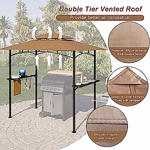 Outdoor Canopy Tent - 8 x 5 FT Grill Gazebo with Air Vent - BBQ Grill Party Tent with Shelves - Patio Canopy Tent - Double Tiered Soft Top and Rustproof Steel Frame - Hooks and Bottle Opener - Khaki