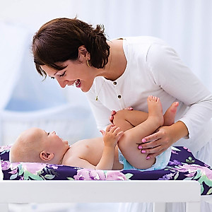 Purple Flower Changing Pad Cover Diaper Changing Mat Cover Sheets for Newborn Girls Soft Breathable Nursery Changing Table Sheets