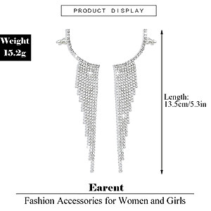 Earent Tassel Rhinestone Earrings Dangling Silver Long Chandelier Fringe Earring Sparkly Statement Dangle Drop Earrings Party Jewelry for Women