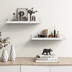 UAK Wall Shelf 15" Marble Floating Wall Ledge Shelf, Clear Arcylic Wall Mounted Display Storage Bookshelf for Bedroom, Living Room, Bathroom, Kitchen(15 Inch 2Pack)