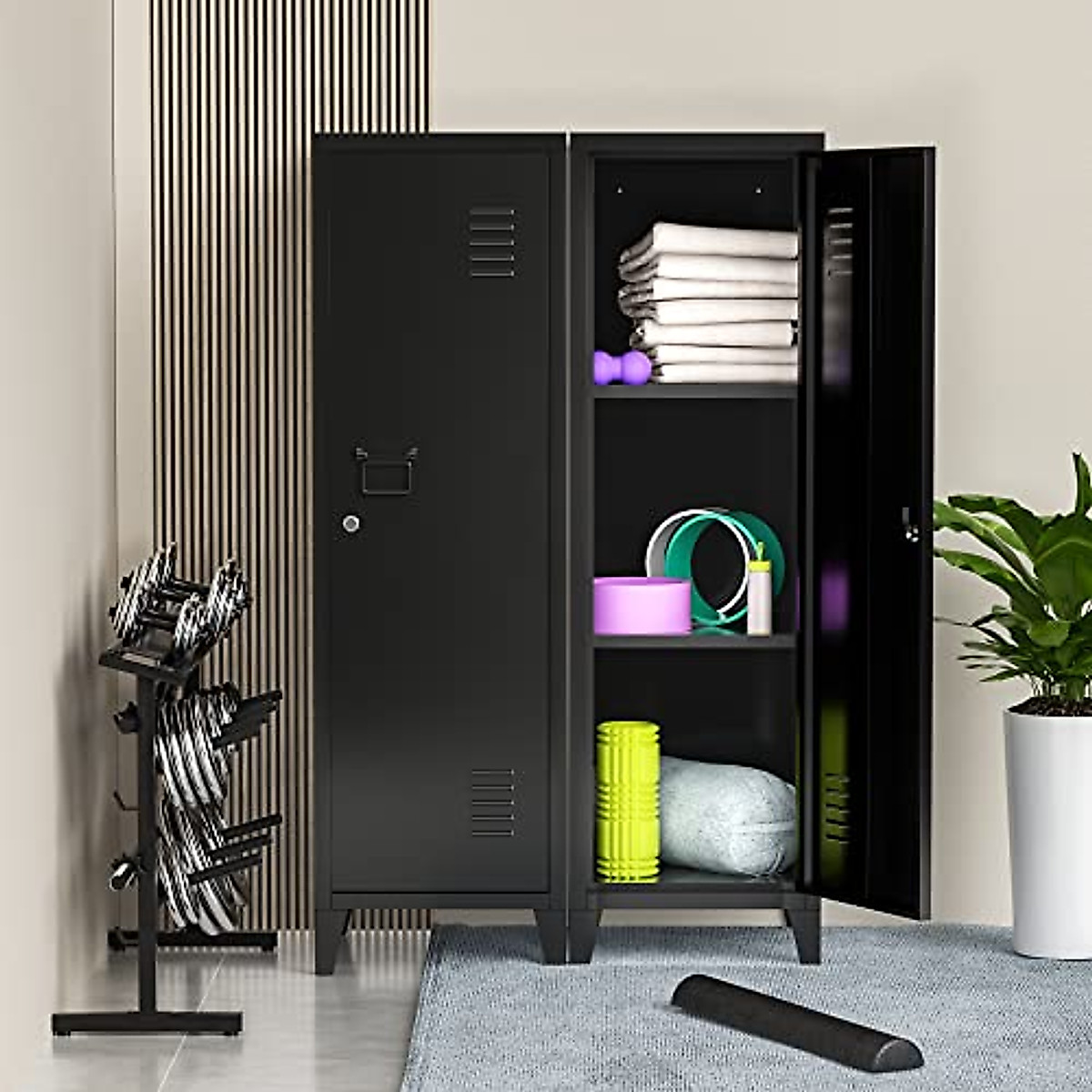 LISSIMO Metal Storage Cabinet with Lockable Doors and Shelves, Home Office Storage Lockers File Cabinet Organizer for Employees, Kids,Adults(Black)