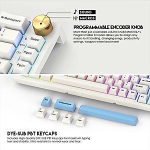 FANTECH MAXFIT67 3-Mode Custom Mechanical Gaming Keyboard RGB Backlit, 65% (67-Key) Hot Swappable Type-C Wired South Facing Mechanical Keyboard, Yellow Switch, White