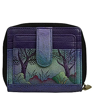 Anna by Anuschka Women's Hand-Painted Genuine Leather Zippered Organizer Wallet - Elephant Family