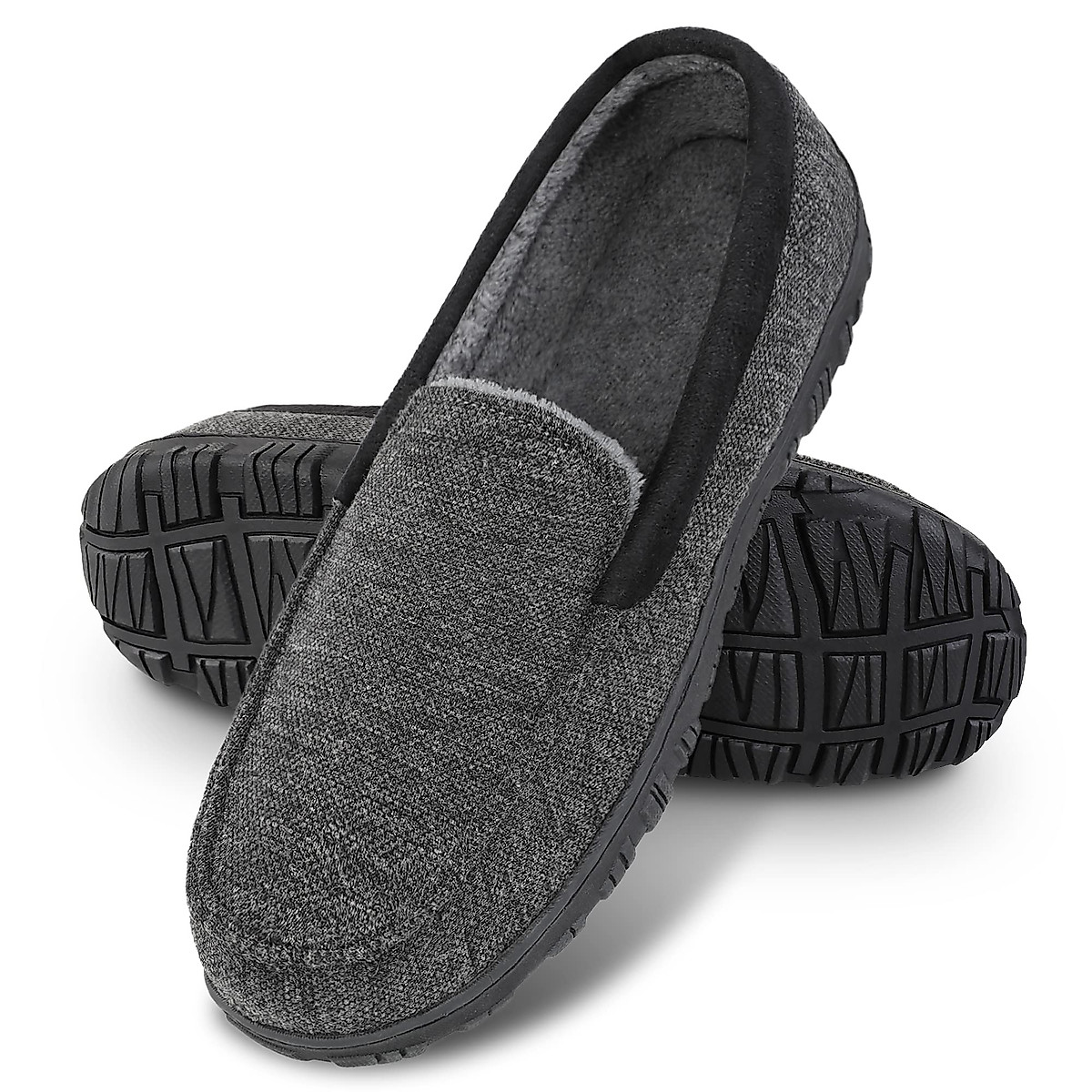 Bigwow Moccasin Slippers for Men Memory Foam House Shoes Indoor Outdoor Comfort Mens Moccasin Slippers Size 11 Grey