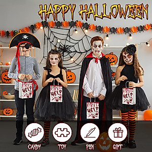 Meanplan Halloween Bloody Goodies Candy Bags Horror Bloody Treat Favor Gift Bags Scary Bloody Handles Paper Bags for Halloween Bloody Handprint Party Decorations (16 Pieces)