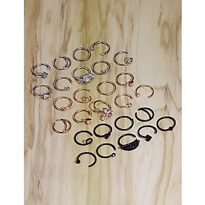 Vsnnsns 20G Nose Rings Hoop Nose Piercing Jewelry Stainless Surgical Steel Daith Rook Cartilage Helix Earrings Hoop Ear Nose Septum Rings Body Piercing Jewelry for Women Men 8mm 27 PCS