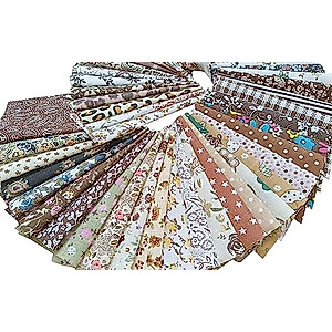 50PCS 4 X4 Inches Different Patterns Brown Cotton Craft Printed Fabric DIY Handmade Material Set Bundle Patchwork Squares for Home Crafts Sewing Scrapbooking Quilting