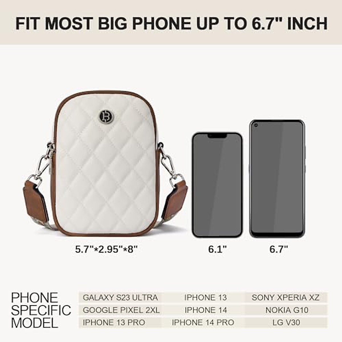 BOSTANTEN Small Quilted Crossbody Purses for Women Vegan Leather Cell Phone Bag with Adjustable Wide Strap