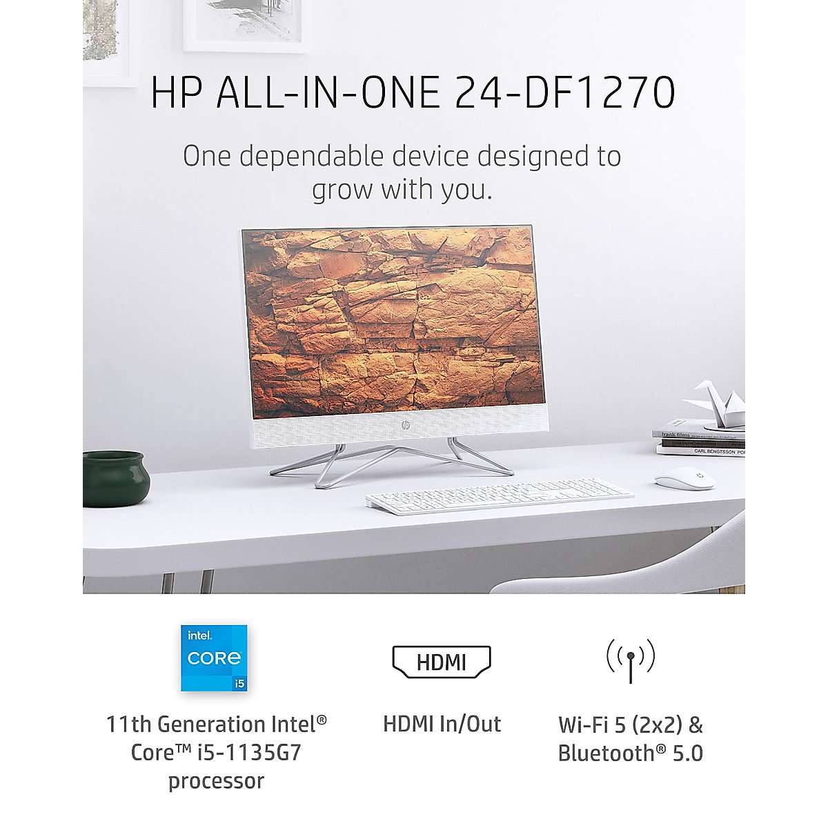 HP All-in-One Desktop PC, 11th Gen Intel Core i5-1135G7 Processor, 8 GB RAM, 512 GB SSD Storage, Full HD 23.8” Touchscreen, Windows 10 Home, Remote Work Ready, Mouse and Keyboard (24-df1270, 2021)
