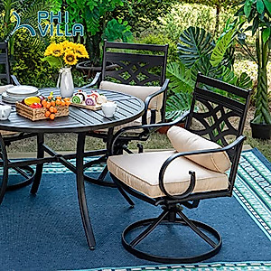 PHI VILLA Patio Dining Chairs Set of 2,Outdoor Swivel Dining Chairs with Cushion and Pillow,Patio Metal Chairs,Patio Furniture for Garden Lawn and Deck,Max Load Bearing up to 300 lbs,2 Pack
