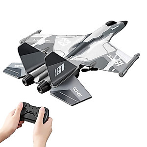 NEXTAKE RC Fighter Jet, 2.4GHz Remote Control Aircraft Warplane Fighter Remote Control Warcraft EPP Plane RC Warplane Glider Throw to Fly Drone with Smart Gyroscope (Gray)