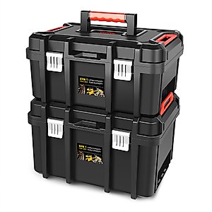‎DNA MOTORING 2pcs Tool Boxes Set - Lockable Organizer Storage Portable Toolbox with Removable Tray for Workshop Garage & Household, Large Capacity, TOOLS-00310