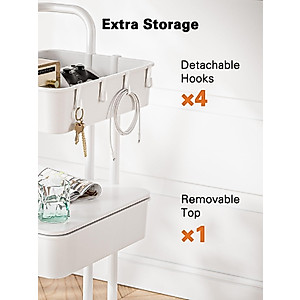 Pipishell 3 Tier Rolling Cart with Table Top, Utility Cart with Wheels & 4 Hooks, Rolling Storage Cart for Home Storage and Organization, White, PIUC09W