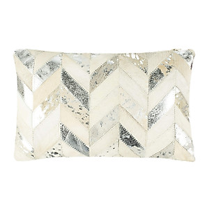 Safavieh Metallic Herringbone Cowhide Throw Pillow, 12"x22", White/Gold