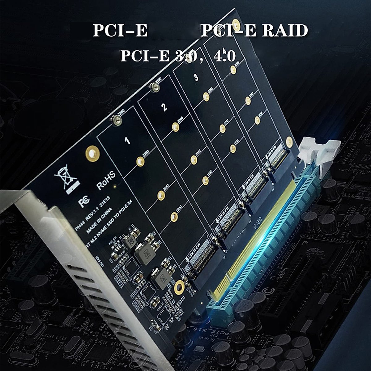 4 Port NVMe to PCI-e Host Controller Expansion Card, Support 2230 2242 2260 2280?M.2 NVME to PCIe X16 Adapter, M Key Hard Drive Converter Reader Expansion Card