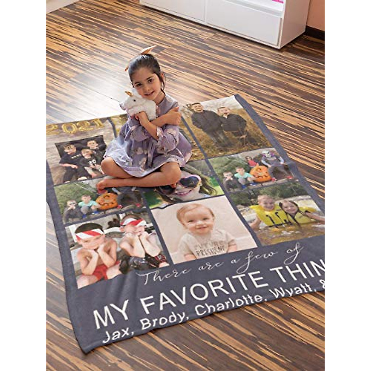 Personalized Name Blanket for Grandma, Custom Blanket with Name and Photo Collages, Throw Blanket Adult Baby Fleece Unique, Gift for Daughter, Son, Couples Anniversary, Blankets for Family Birthday