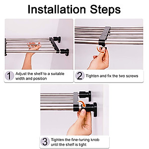 BAOYOUNI Expandable Closet Shelf Tension Rod Clothes Hanger Storage Rack Adjustable DIY Shelving Unit Cabinet Kitchen Bathroom Divider Separator Organizer, Black