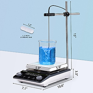 Magnetic Stirrer Hot Plate 300℃ 5000ml LCD Digital Hot Plate Stirrer 5.9×5.9 Inch Magnetic Stir Plate with Timer 100-1600RPM 110V Magnetic Hotplate Stirrer Mixer,Temp Probe Sensor Included