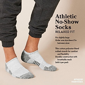 Amazon Essentials Men's Performance Comfortable Cotton Cushioned Breathable Athletic No-Show Socks, 6 Pairs, Grey/White, 6-12