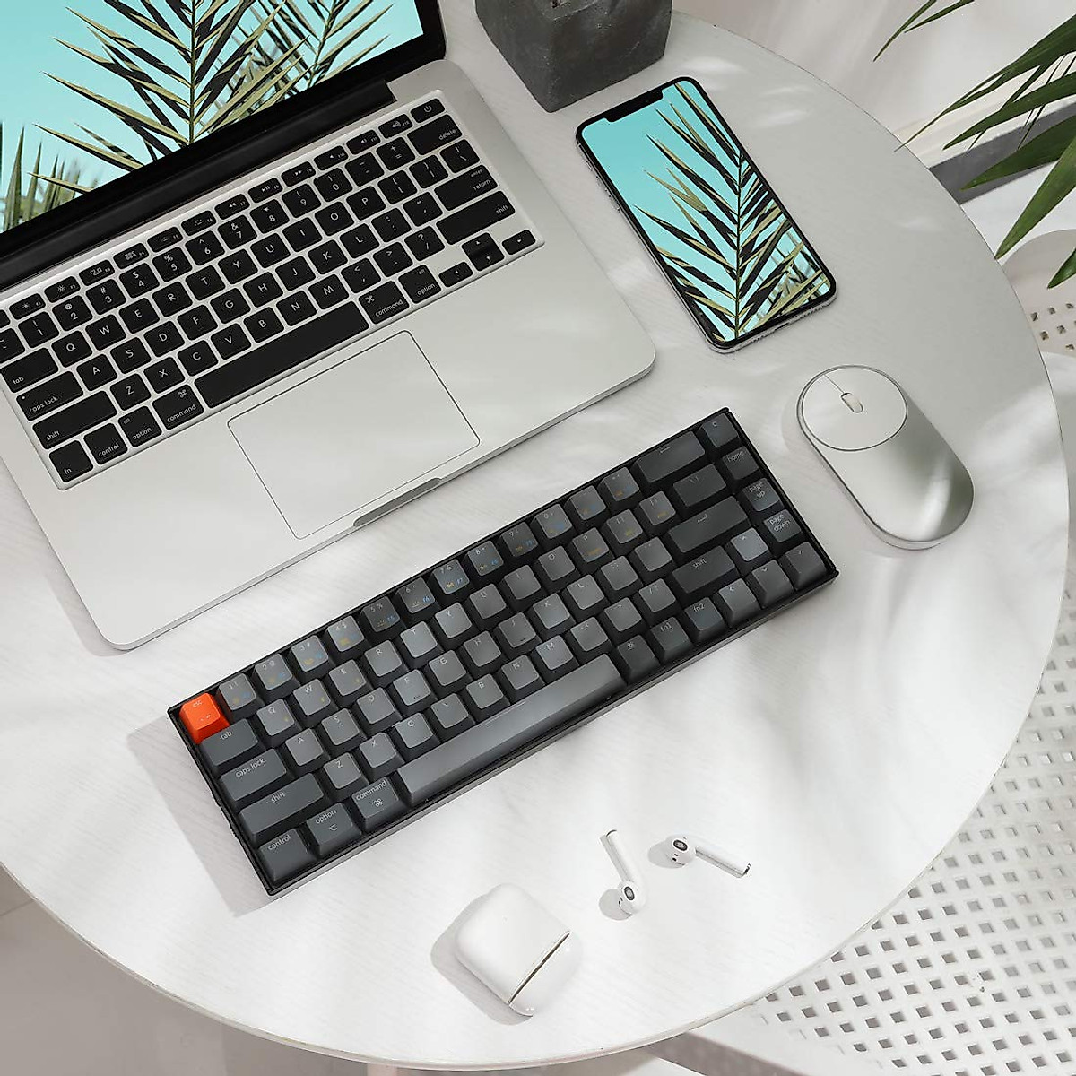 Keychron K6 Hot Swappable Wireless Bluetooth 5.1/Wired Mechanical Gaming Keyboard, 65% Compact 68-Key RGB LED Backlight/Gateron G Pro Blue Switch/Rechargeable Battery Compatible with Mac Windows